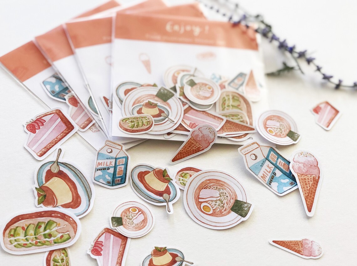 Yummy Food Stickers-watercolor Food Illustration - Etsy