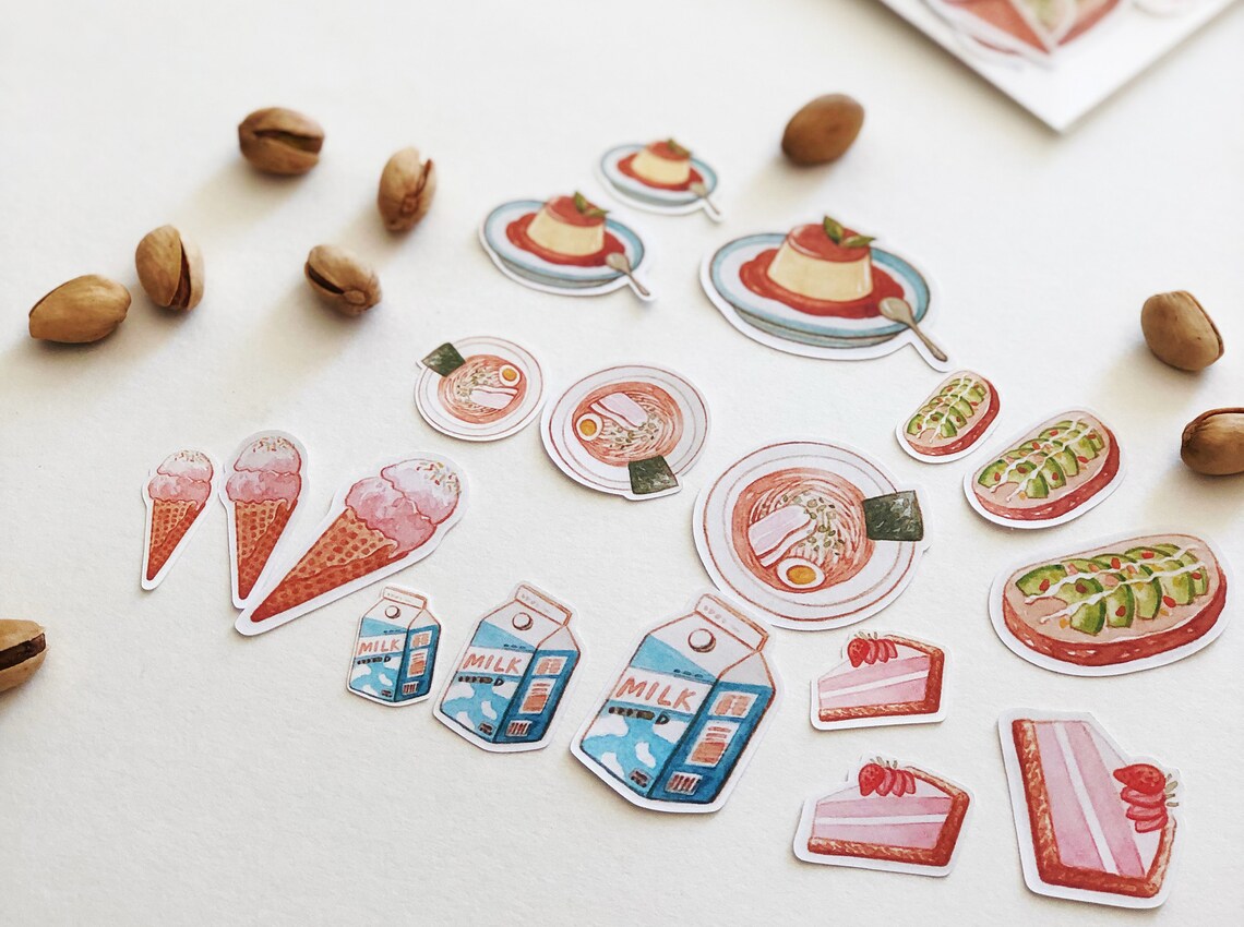 Yummy Food Stickers-watercolor Food Illustration - Etsy