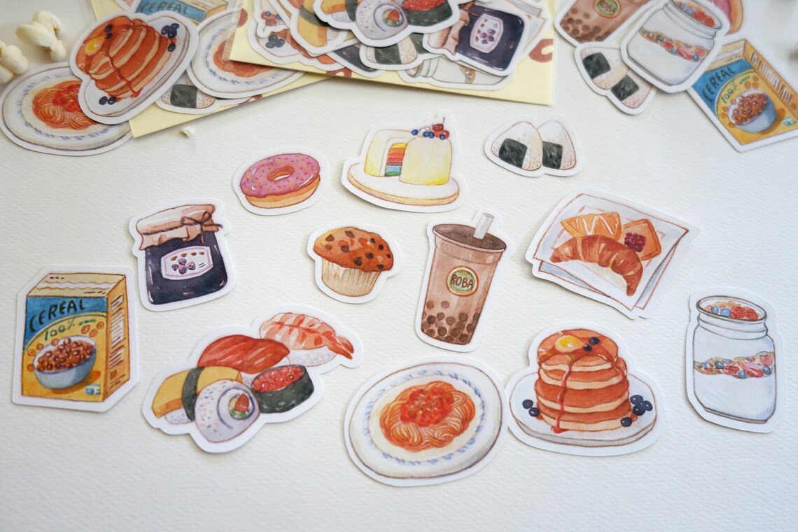 Watercolor Food Illustration Sticker Set-food Recipe - Etsy