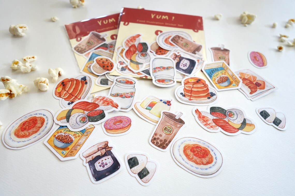 Watercolor Food Illustration Sticker Set-food Recipe | Etsy