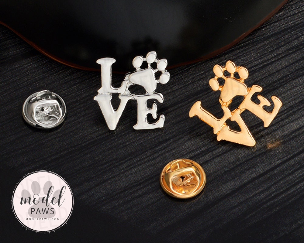 LOVE Paws Pin Brooch / I Love Dogs Pin / I Love Cats Pin / I love Pets ...