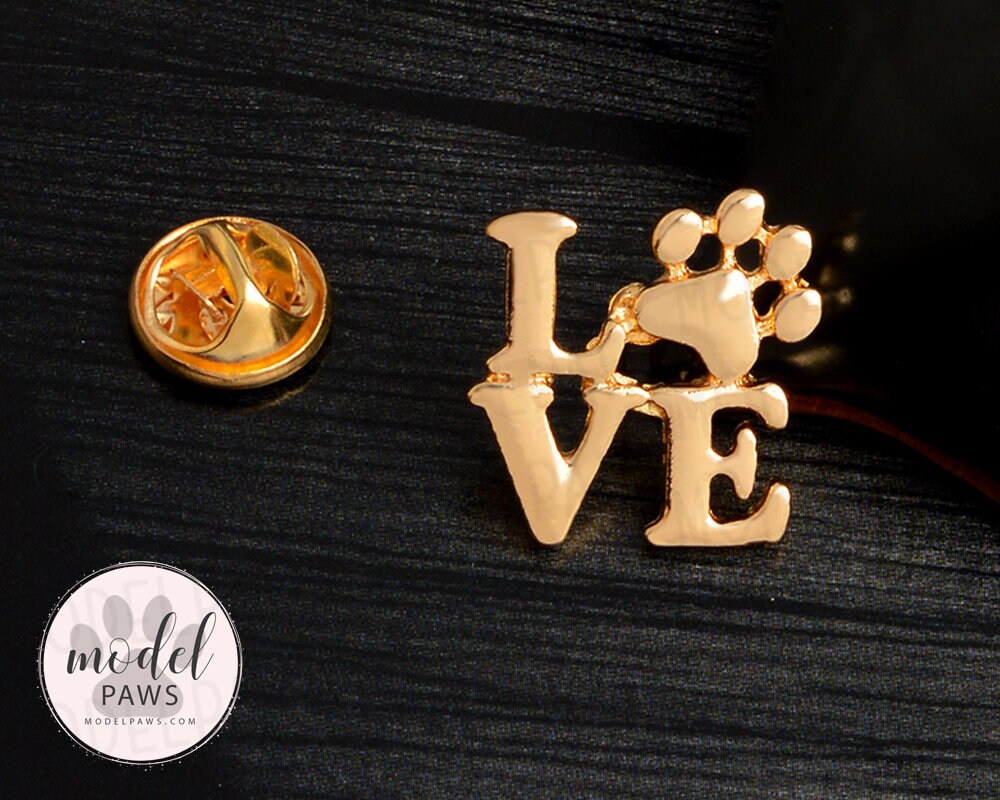 LOVE Paws Pin Brooch / I Love Dogs Pin / I Love Cats Pin / I love Pets ...