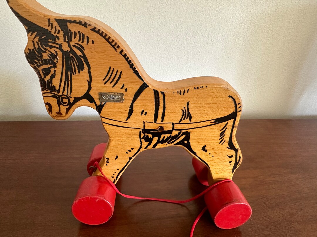 Steiff Vintage Wooden Donkey Pull Toy With Red Wheels - Etsy