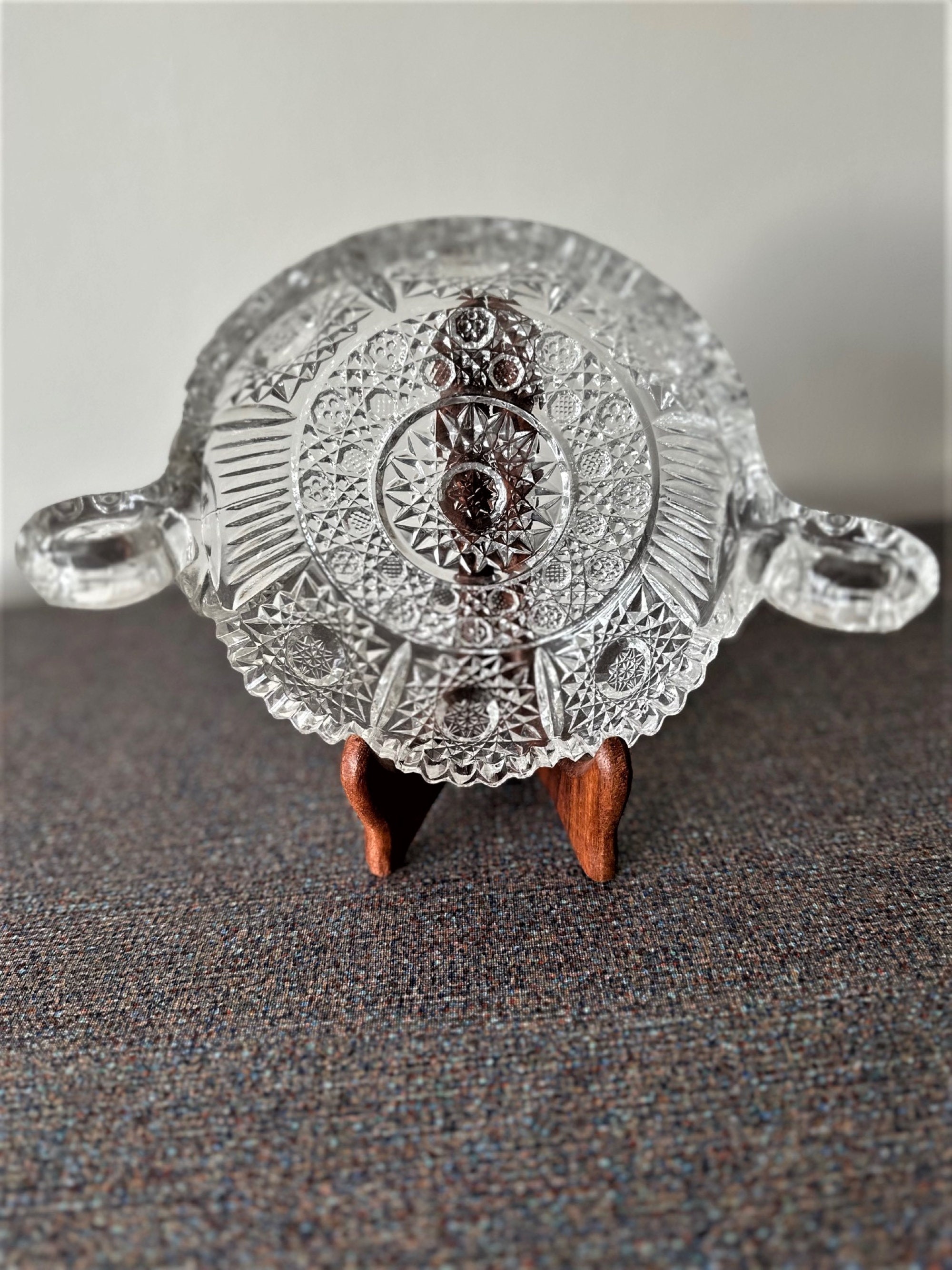 Vintage Pressed Glass Bowl: Sawtooth Edge, Star Design, Double Ring ...
