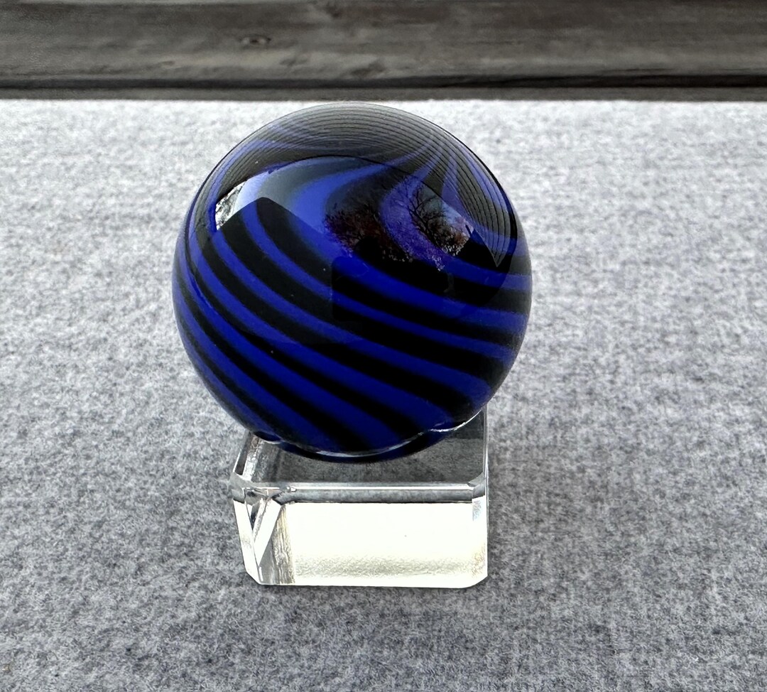 Fritz Glass Marble 1 1/2 In Black and Royal Blue Swirls Comes With ...