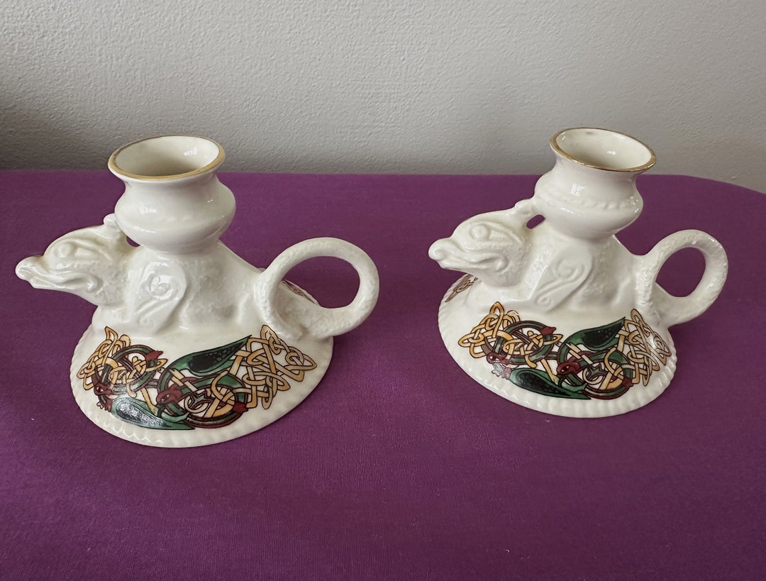 CRE Irish Porcelain Candlesticks Set of 2 White Porcelain Fish Design ...