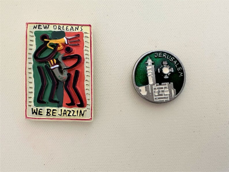 Vintage 1980s Refrigerator Magnets: New Orleans Jazz & Jerusalem Coin ...