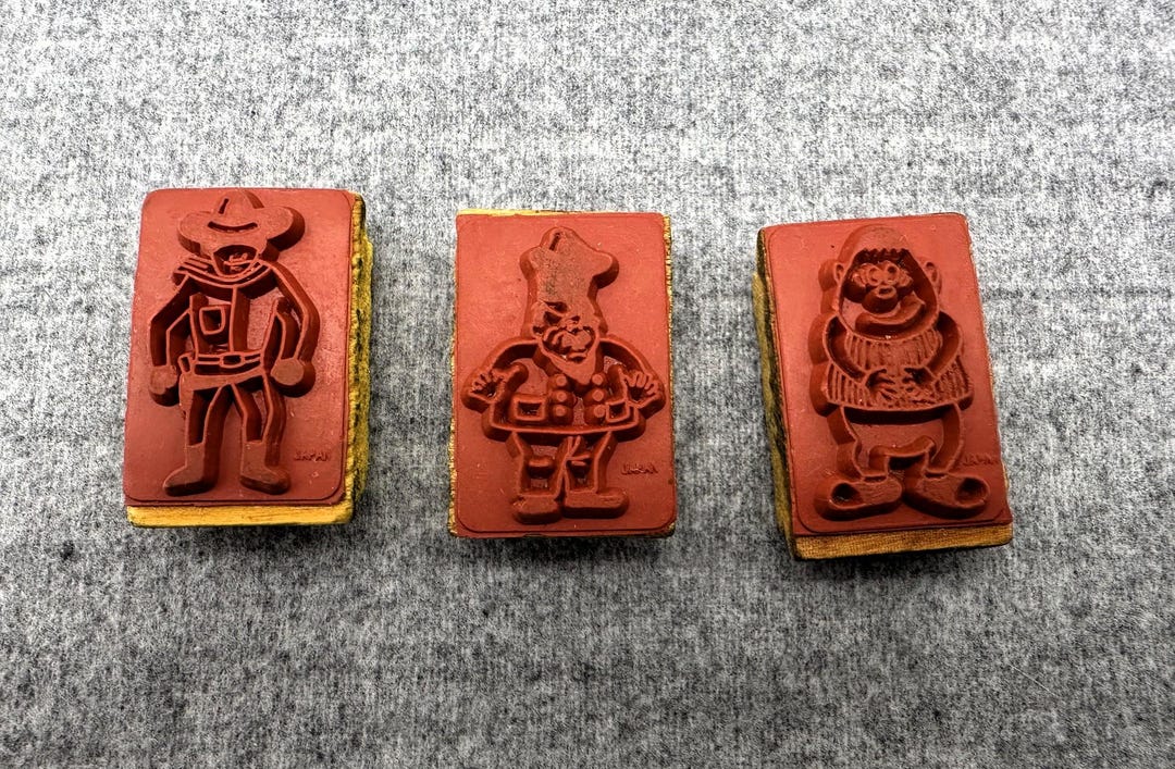 Vintage Wooden Block Rubber Stamp: Chef, Cowboy, Goofy Guy, Made in ...
