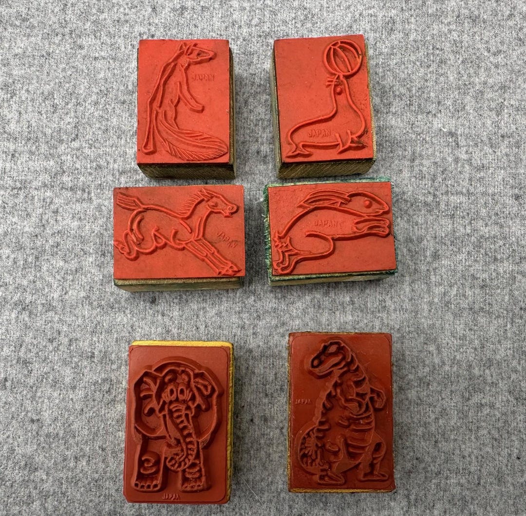 Vintage Animal Rubber Stamp: Fox, Horse, Seal, Rabbit, Elephant ...