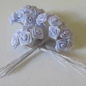 Tiny Light Blue Fabric Roses With Wire Stems for Card Creating ...