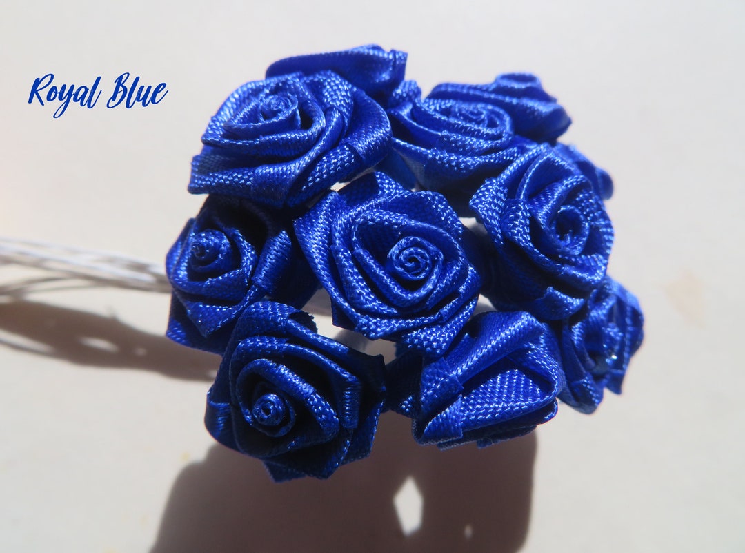 Tiny Royal Blue Fabric Roses With Wire Stems for Card Creating ...