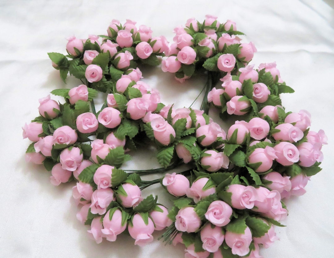 Tiny Pink Fabric Roses With Wire Stems for Card Creating Scrapbooking ...
