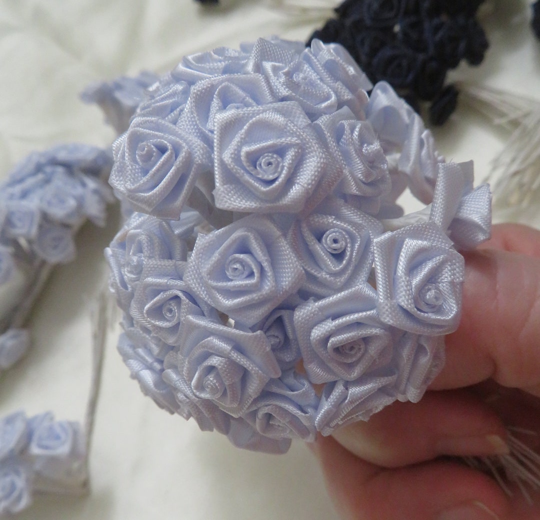 Tiny Light Blue Fabric Roses With Wire Stems for Card Creating ...