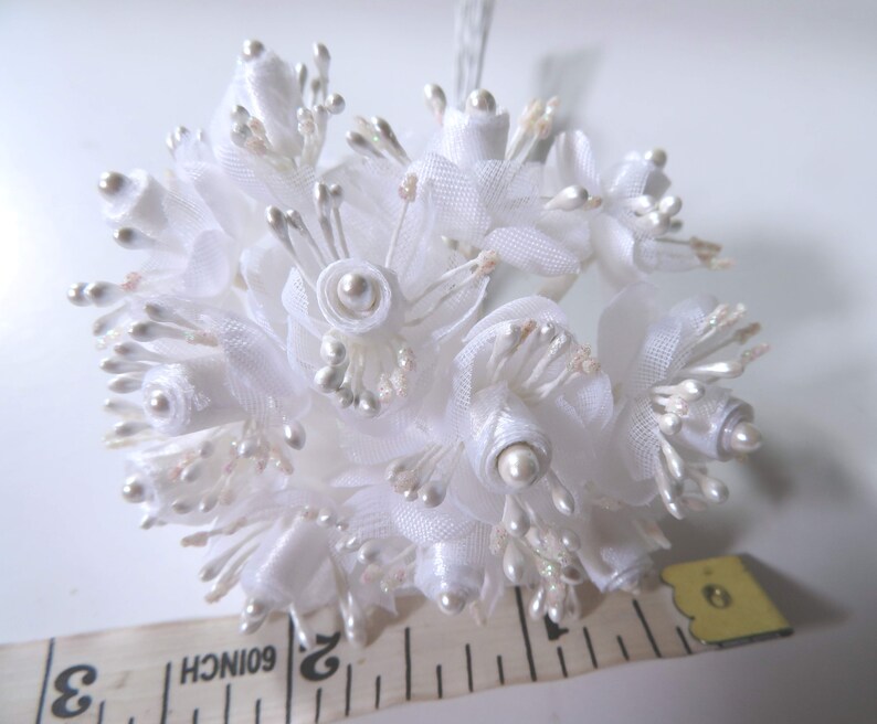 White Color Flowers With White Wrapped Fabric Center Bead With Wire ...