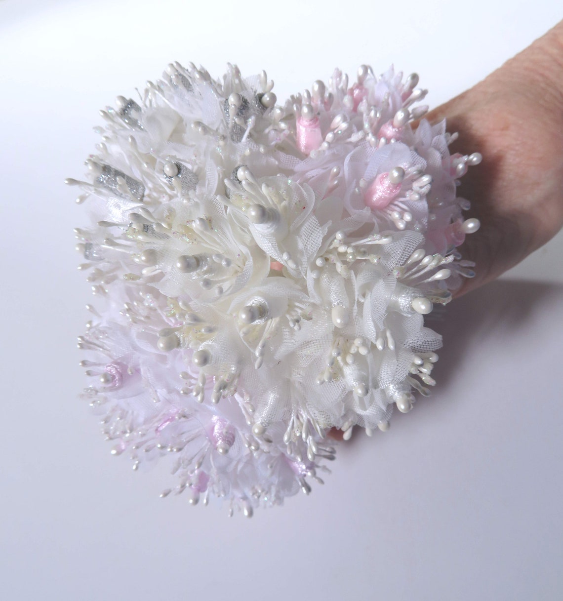 White Color Flowers With White Wrapped Fabric Center Bead With - Etsy