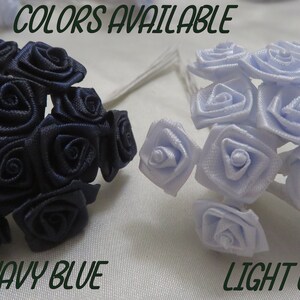 Tiny Light Blue Fabric Roses With Wire Stems for Card Creating ...
