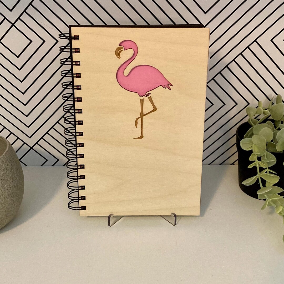 Flamingo Notebook Wooden Cover Flamingo Notebook Gift for Bird Lover ...