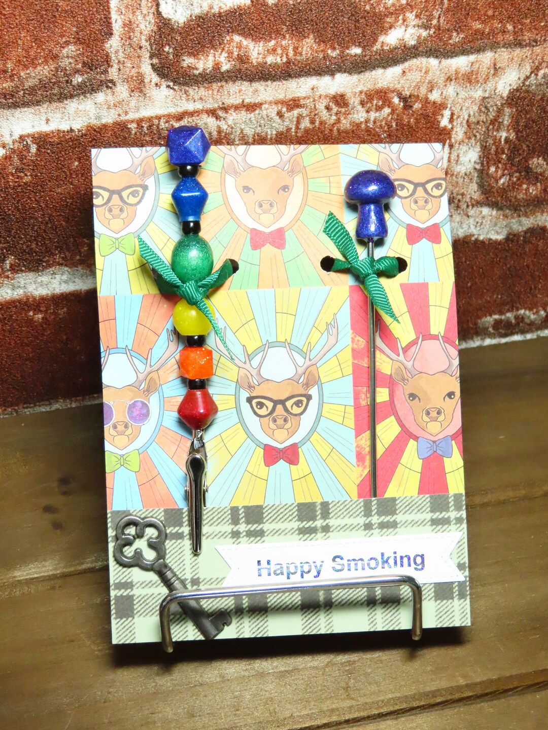 Mushroom Tip Toker Poker and Matching Clip Set Vibrant Sparkly Rainbow ...