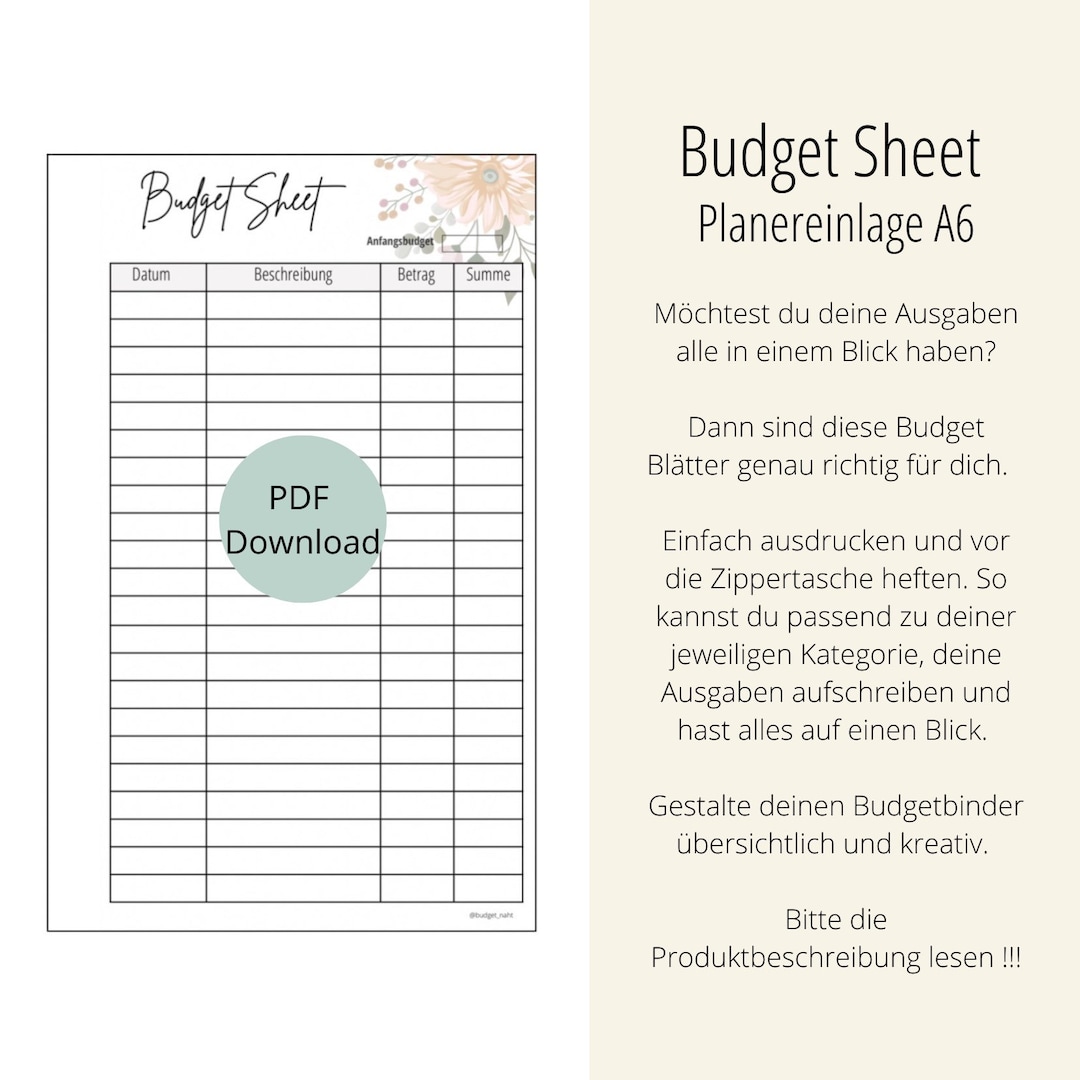 Budget Cover Page Budget Sheet Planner Insert Suitable for - Etsy