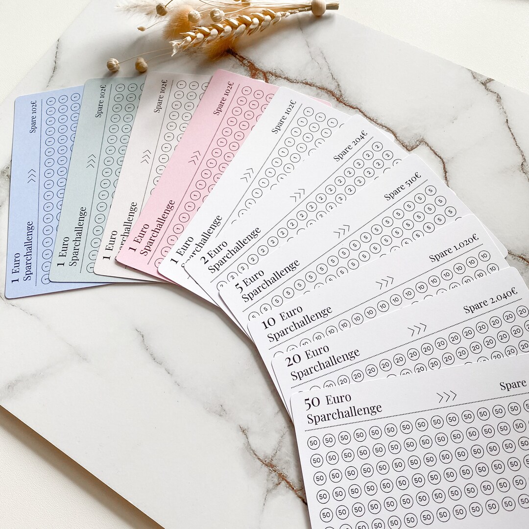 Défi d'épargne A6 Défi 1 euro Défi 2 euros Défi à 5 euros Défi à 10 ...