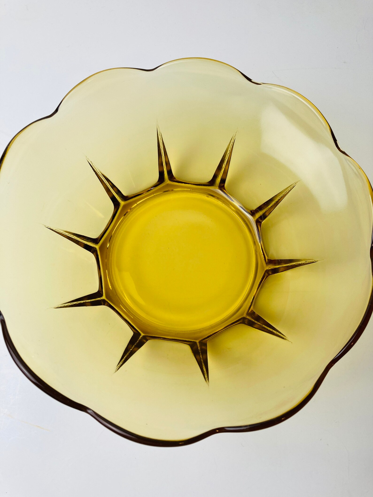 Vintage Anchor Hocking Amber Glass Floral Bowl Sunflower Etsy