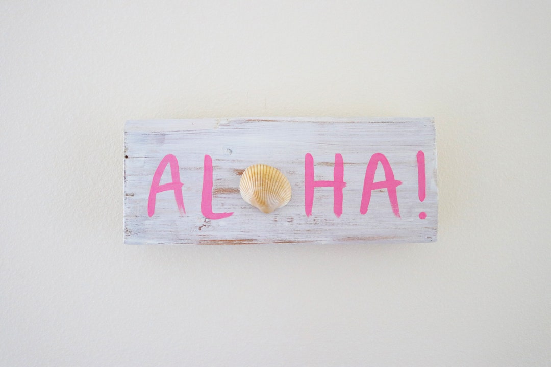 Hand Painted Wooden Aloha Sign With Sea Shell - Pink - Etsy