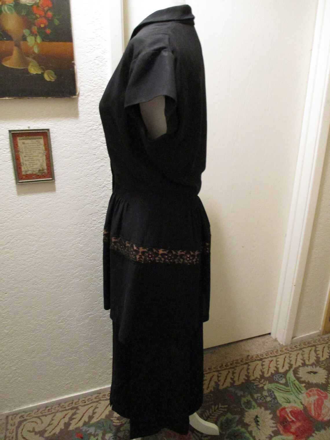 A JOYCE ORIGINAL 1940's 2 Piece Black & Pink Top W/ Peplum and Skirt ...