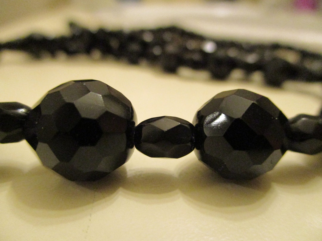 Original Victorian/edwardian Black Glass Faceted Beaded Opera Necklace ...