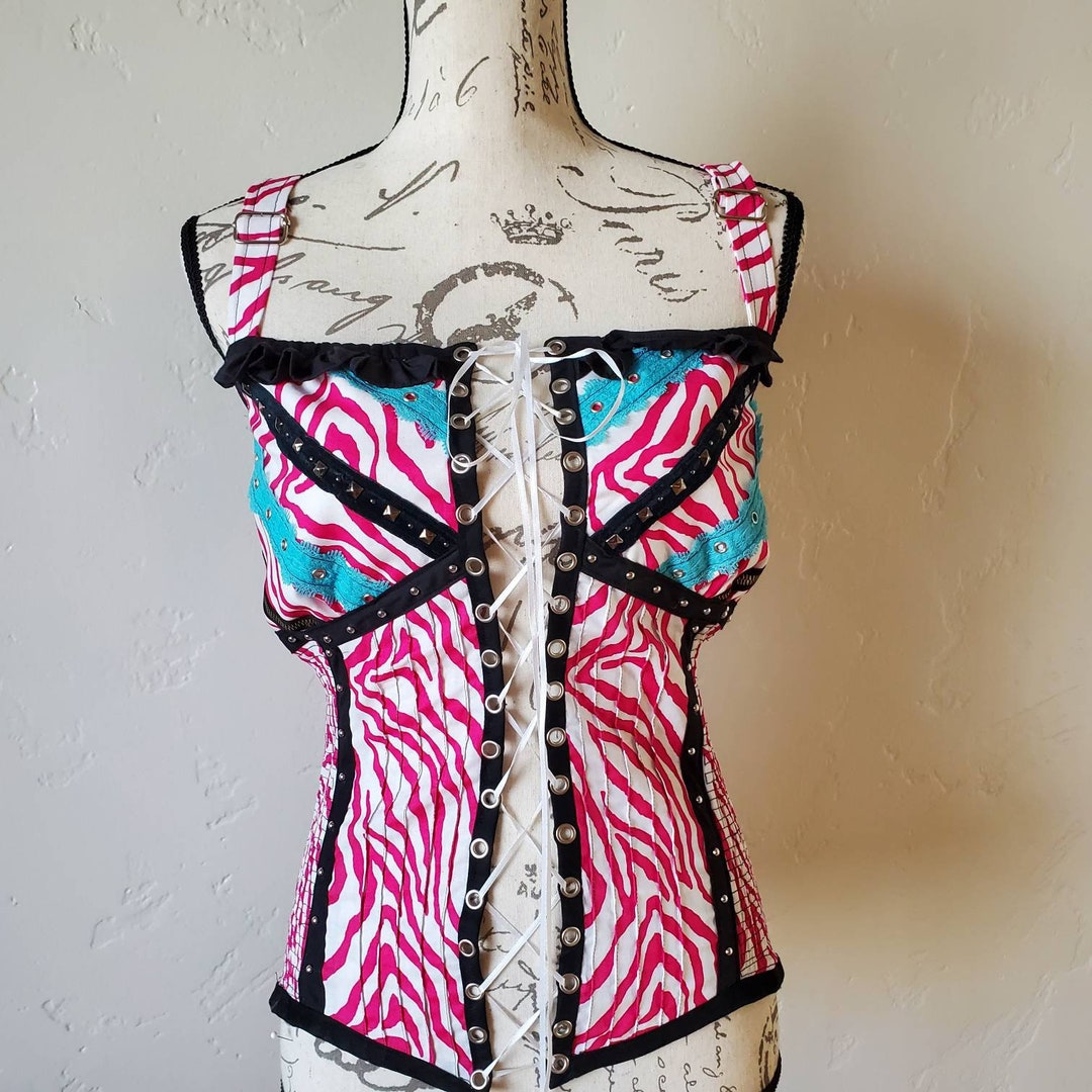 Pink Zebra Print Tank With Studs, Ruffles, and Eyelets - Etsy