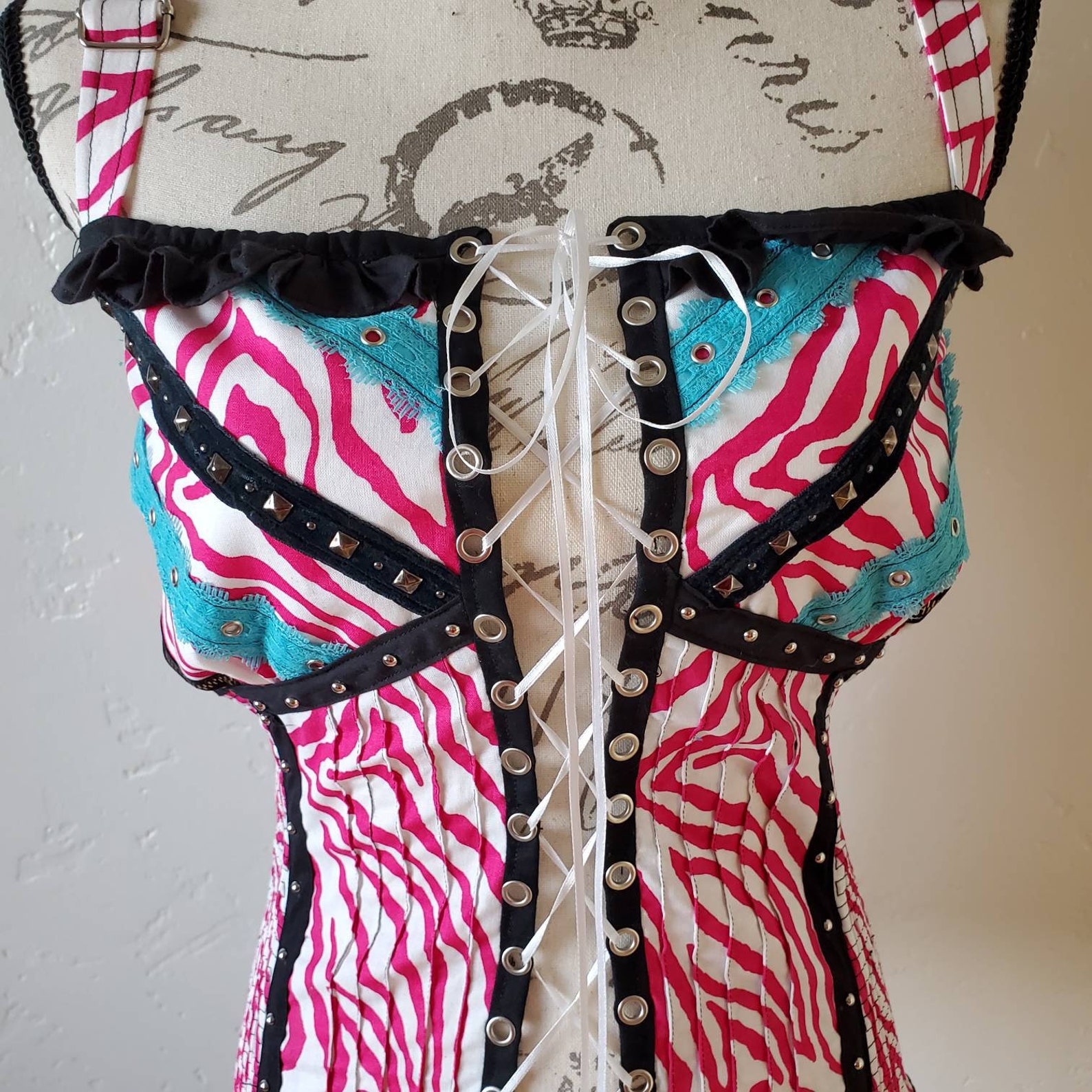 Pink Zebra Print Tank With Studs, Ruffles, and Eyelets - Etsy
