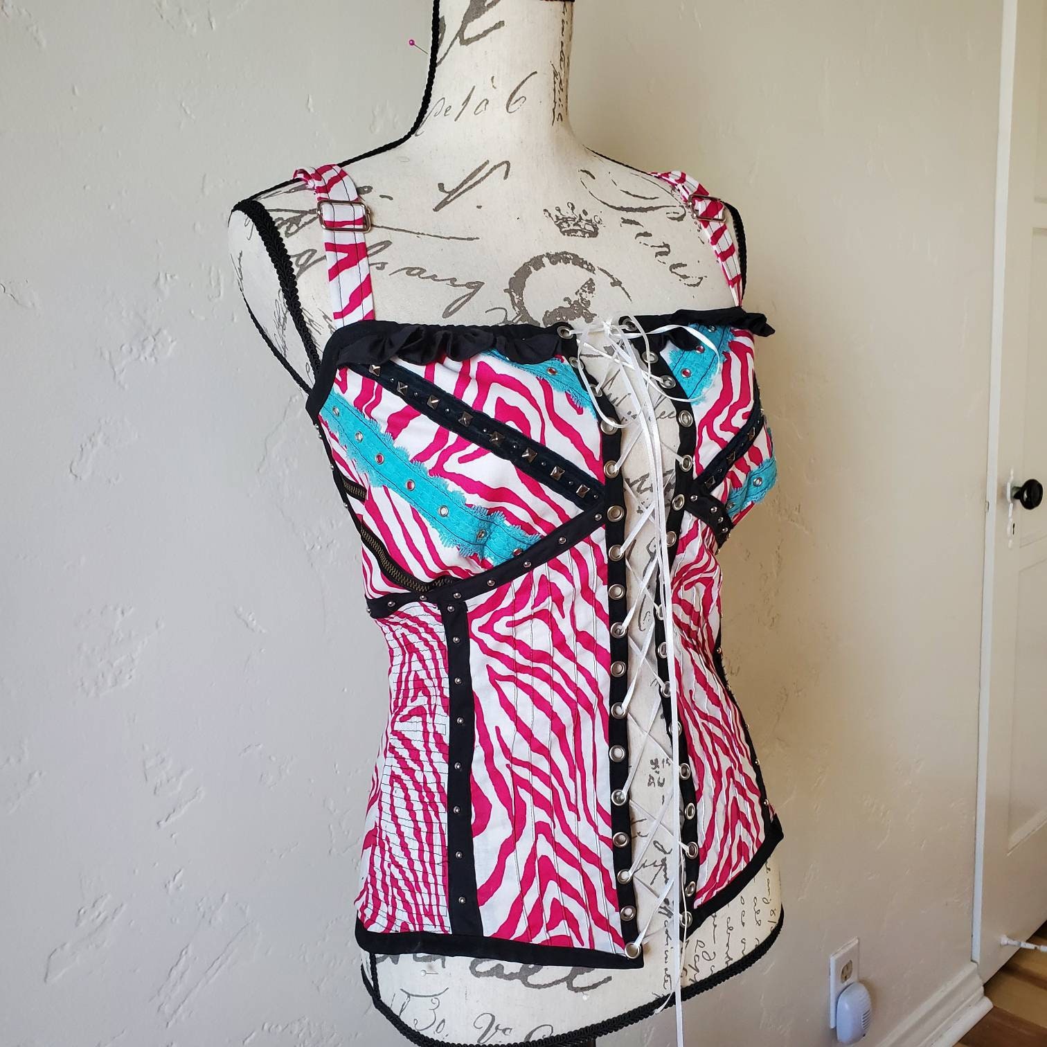 Pink Zebra Print Tank With Studs, Ruffles, and Eyelets - Etsy