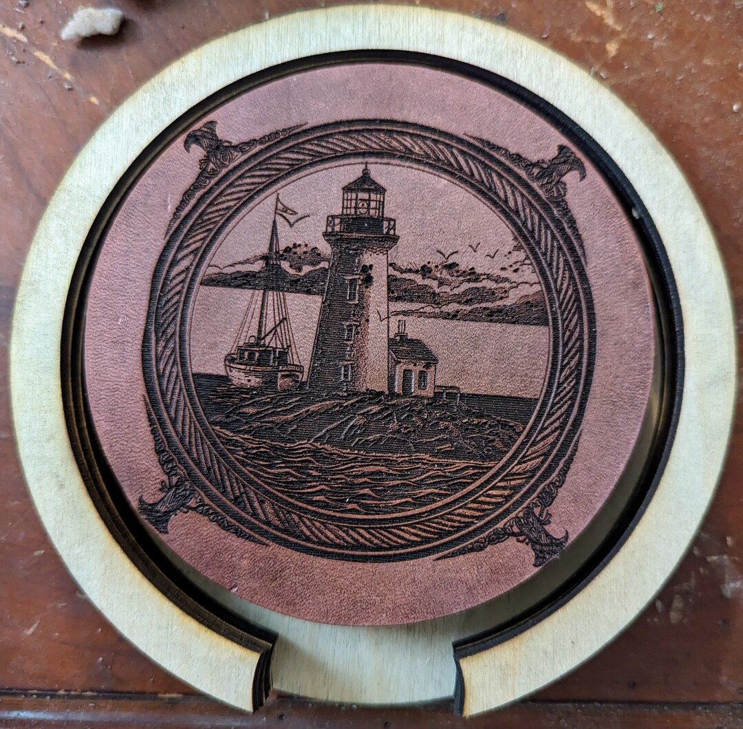 Heavy Duty Leather Coasters - Lighthouse Design (set of 4) - Etsy