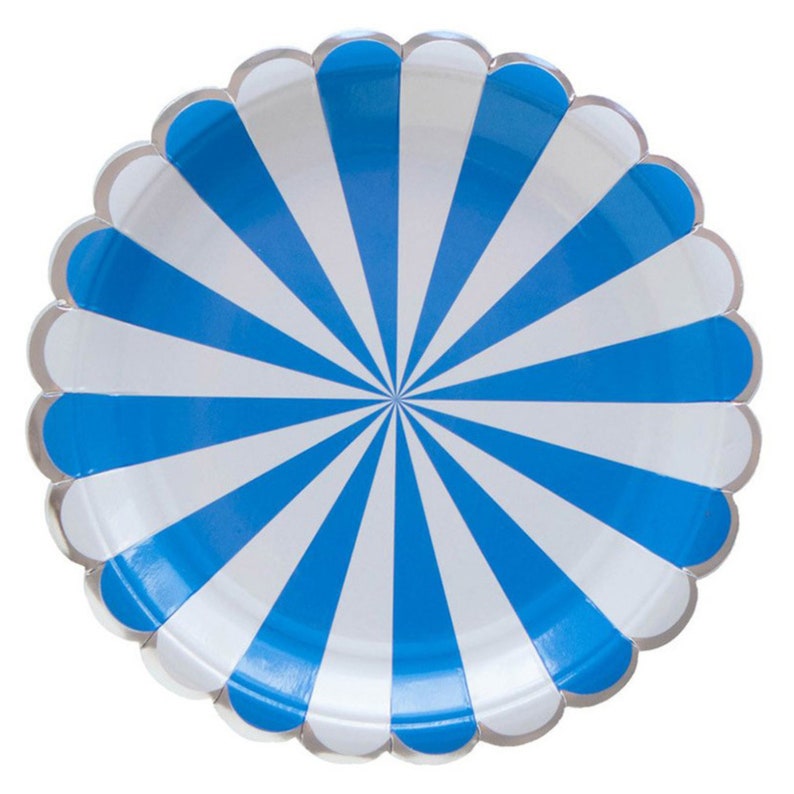 Blue Stripe Party Tableware Birthday Disposable Dinnerware Paper Plates ...