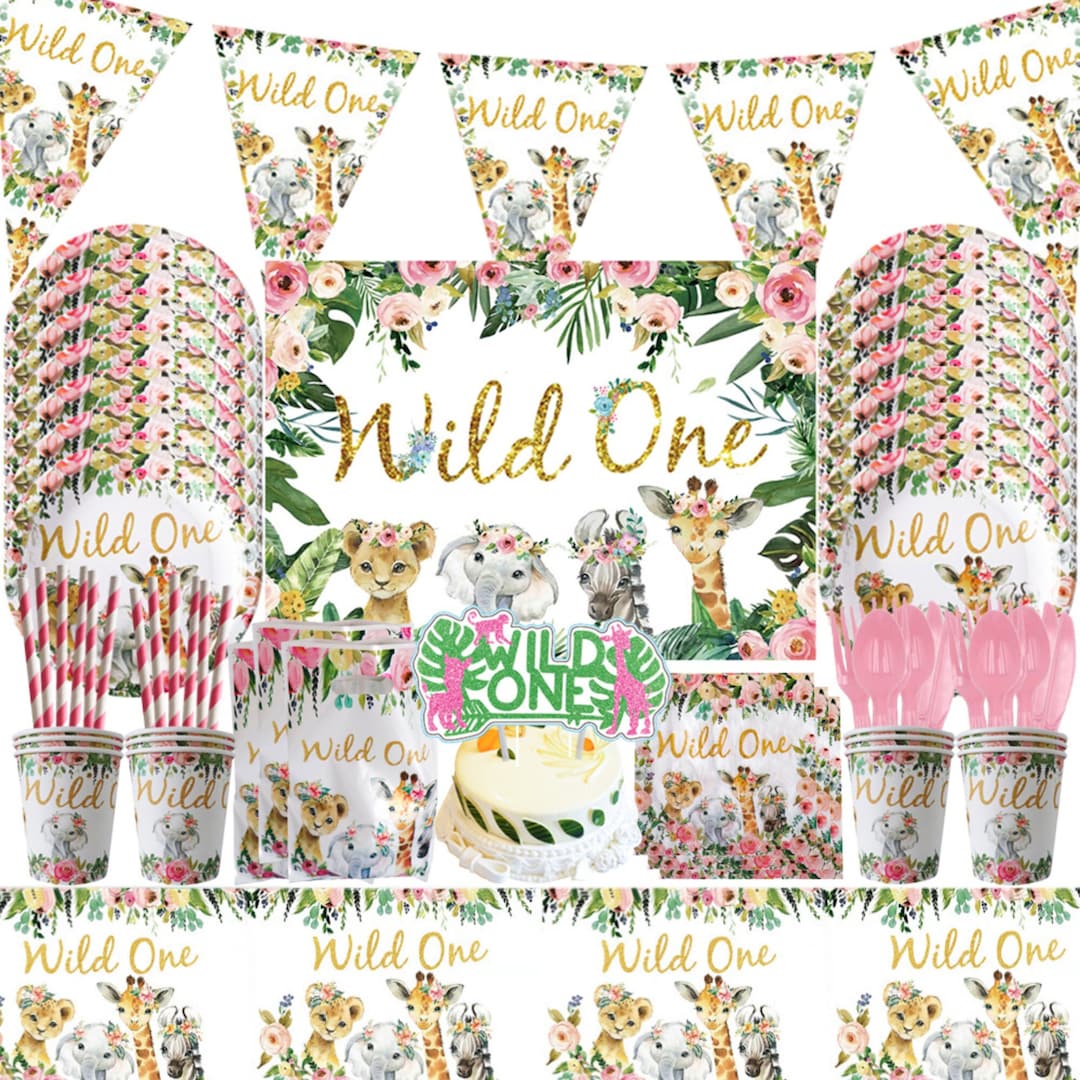 Pink Wild One Party Tableware Disposable Dinnerware Decor Jungle Safari ...