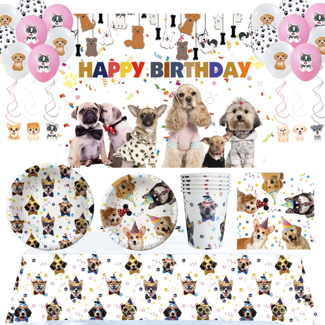 Pet Dog Cat Party Tableware Disposable Plates Cups Napkins Knife Spoon ...