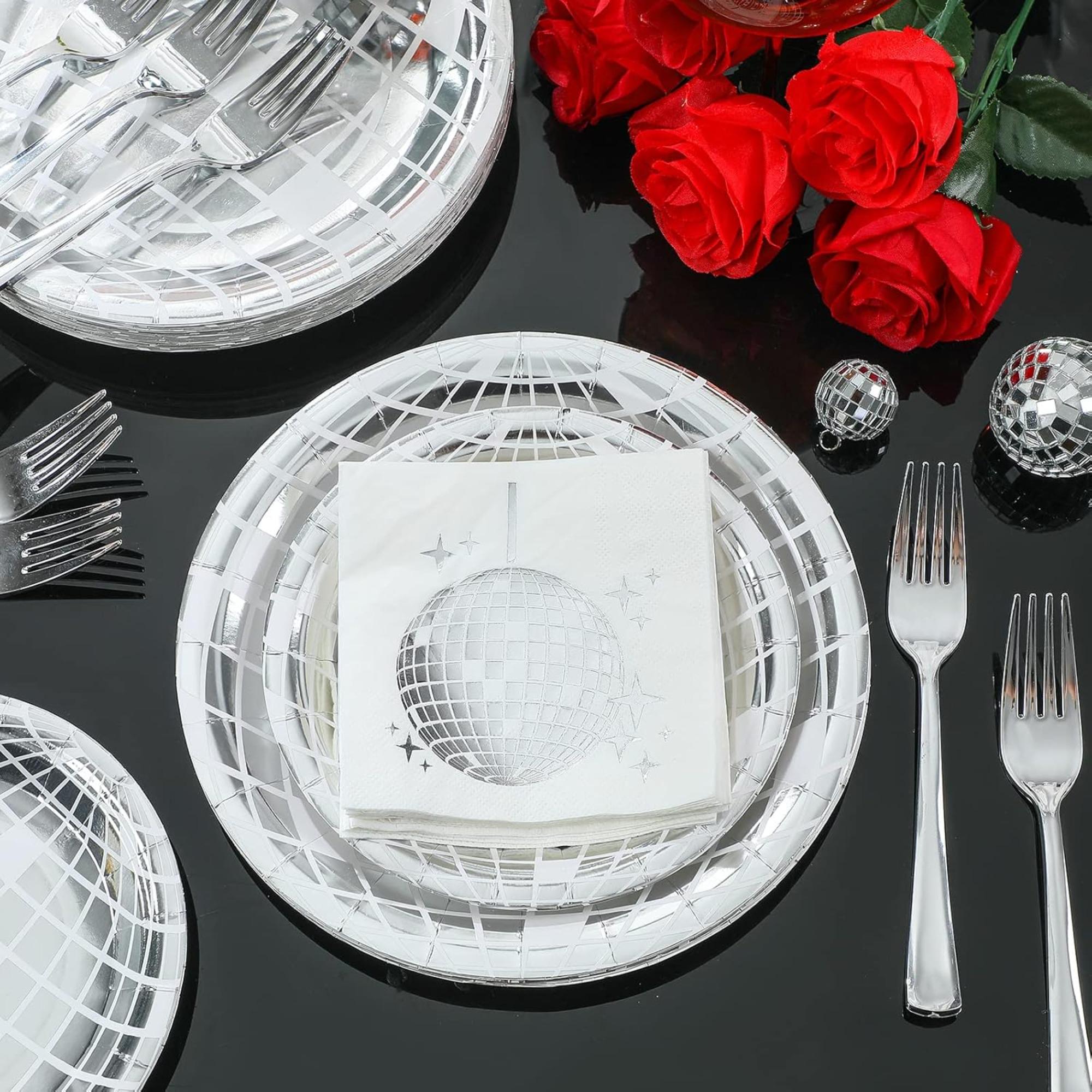 Disco Ball Party Supplies Disco Plates and Napkins Silver Tableware Set ...