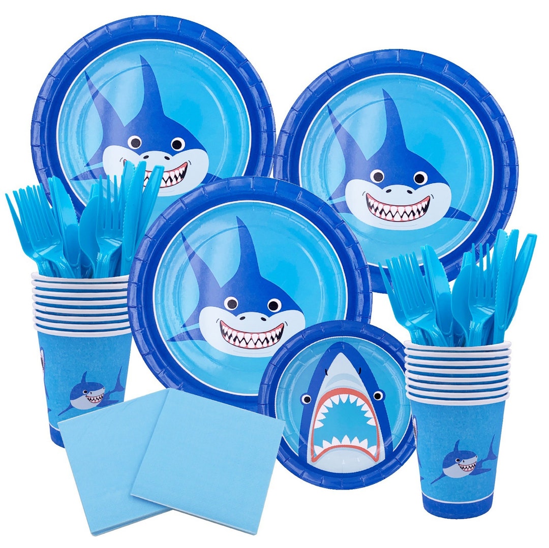 Shark Party Tableware Disposable Dinnerware Birthday Supplies Paper ...