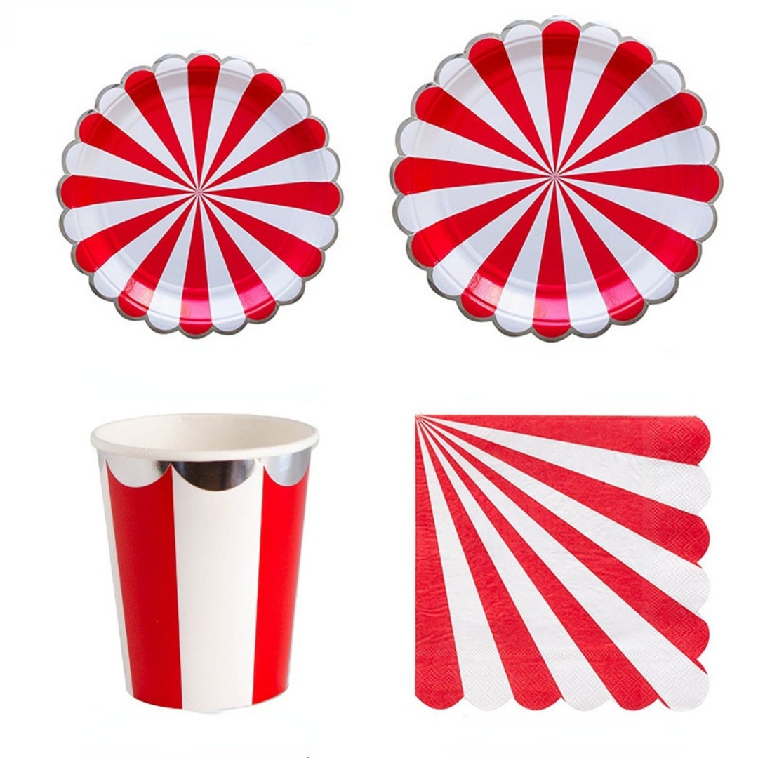 Red Stripe Party Tableware Birthday Disposable Dinnerware Paper Plates ...
