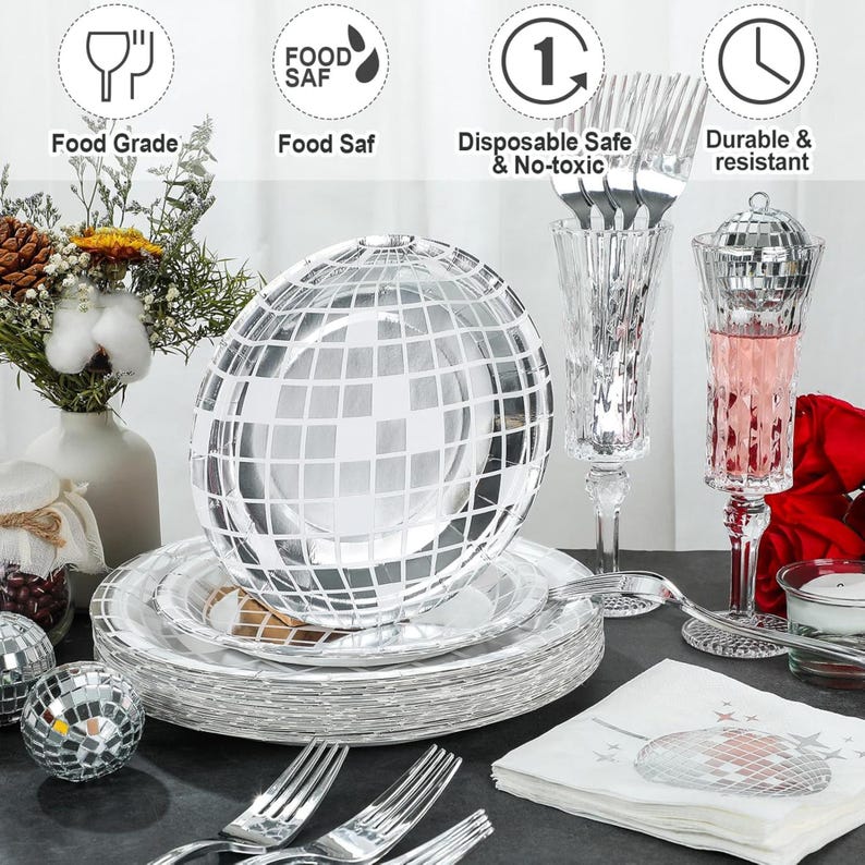 Disco Ball Party Supplies Disco Plates and Napkins Silver Tableware Set ...