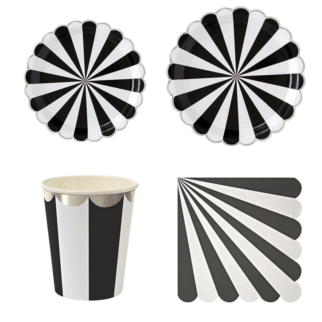 Black Stripe Party Tableware Birthday Disposable Dinnerware Paper ...
