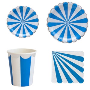 Blue Stripe Party Tableware Birthday Disposable Dinnerware Paper Plates ...
