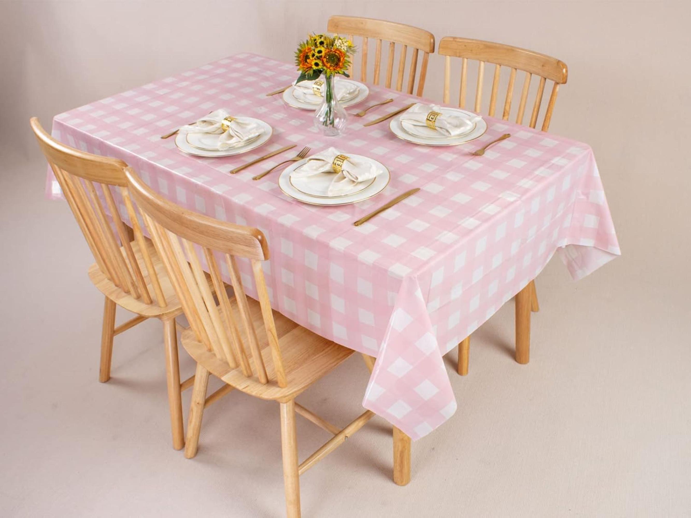 Pink White Checkered Tablecloths Disposable Plastic Gingham Tablecovers ...