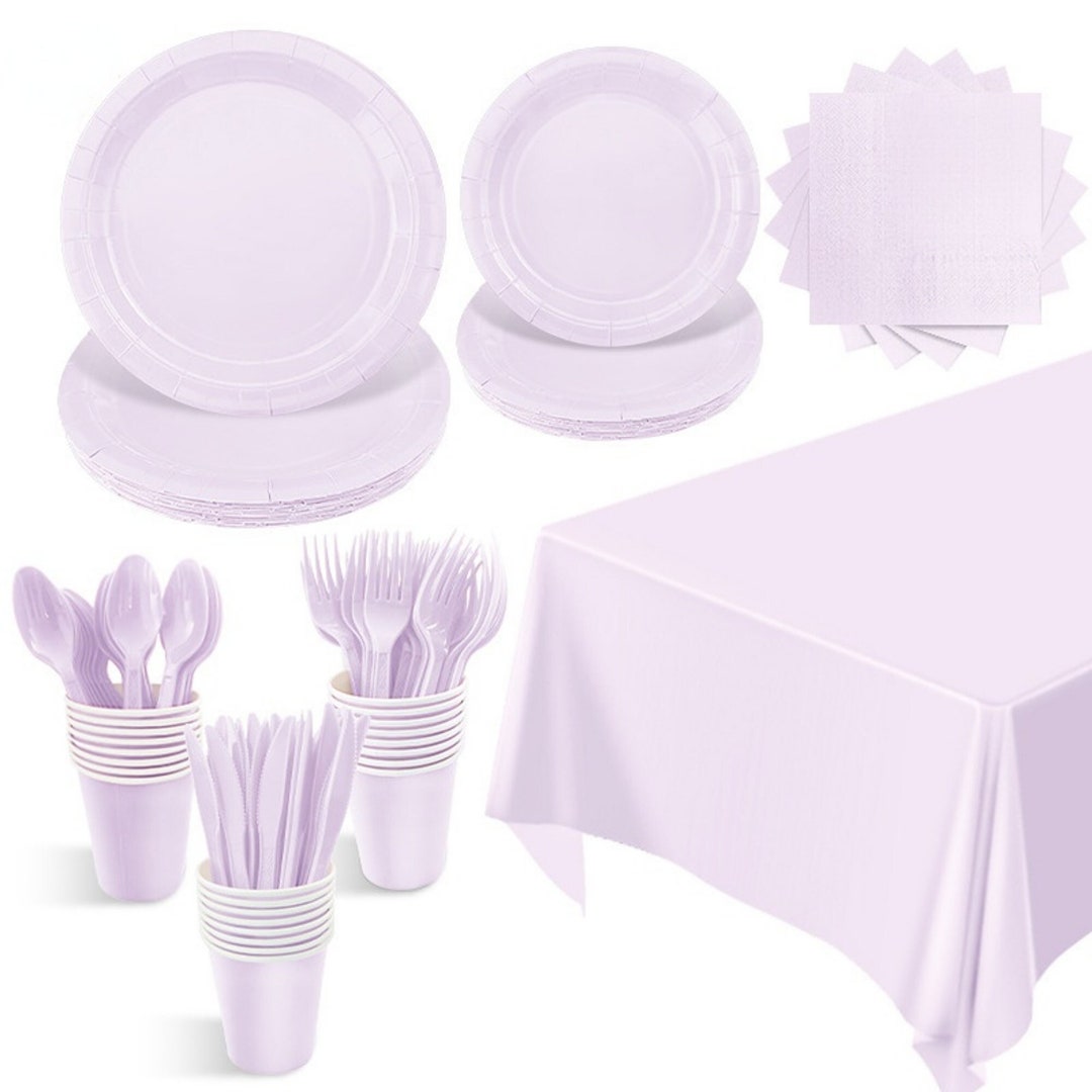 Pink Party Tableware Set Disposable Paper Plates Cups Napkins Knife ...