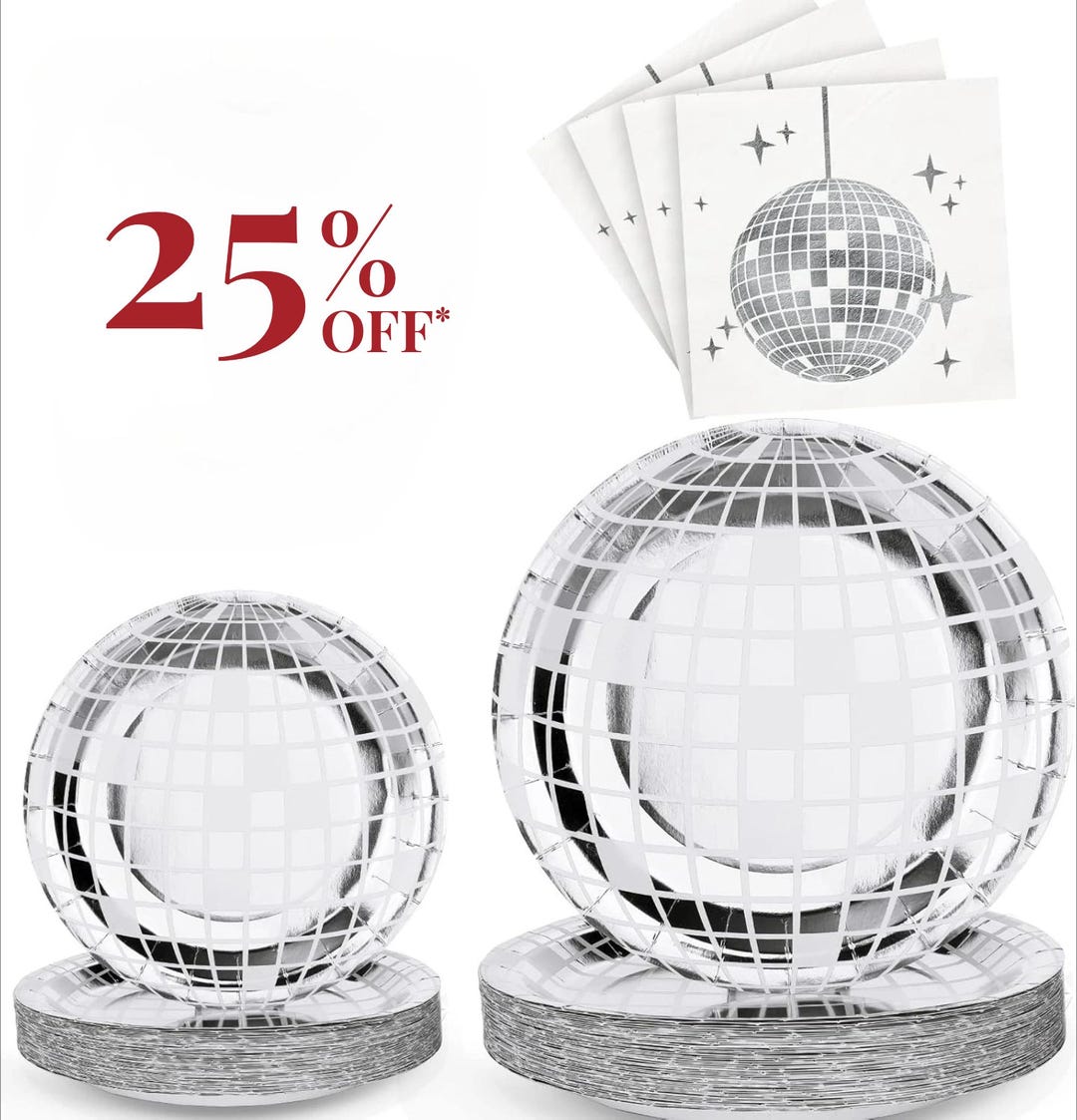 Disco Ball Party Supplies Disco Plates and Napkins Silver Tableware Set ...