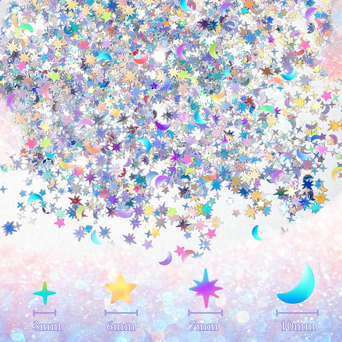 Holographic Star Moon Table Sprinkle Foil Confetti Iridescent Metallic ...