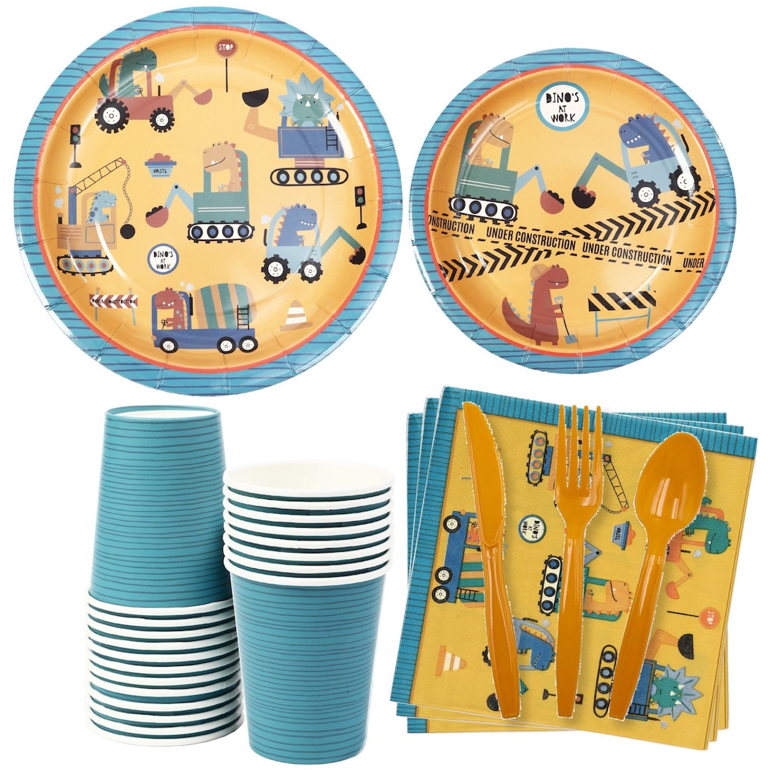Dinosaur Engineering Vehicle Birthday Party Tableware Disposable ...