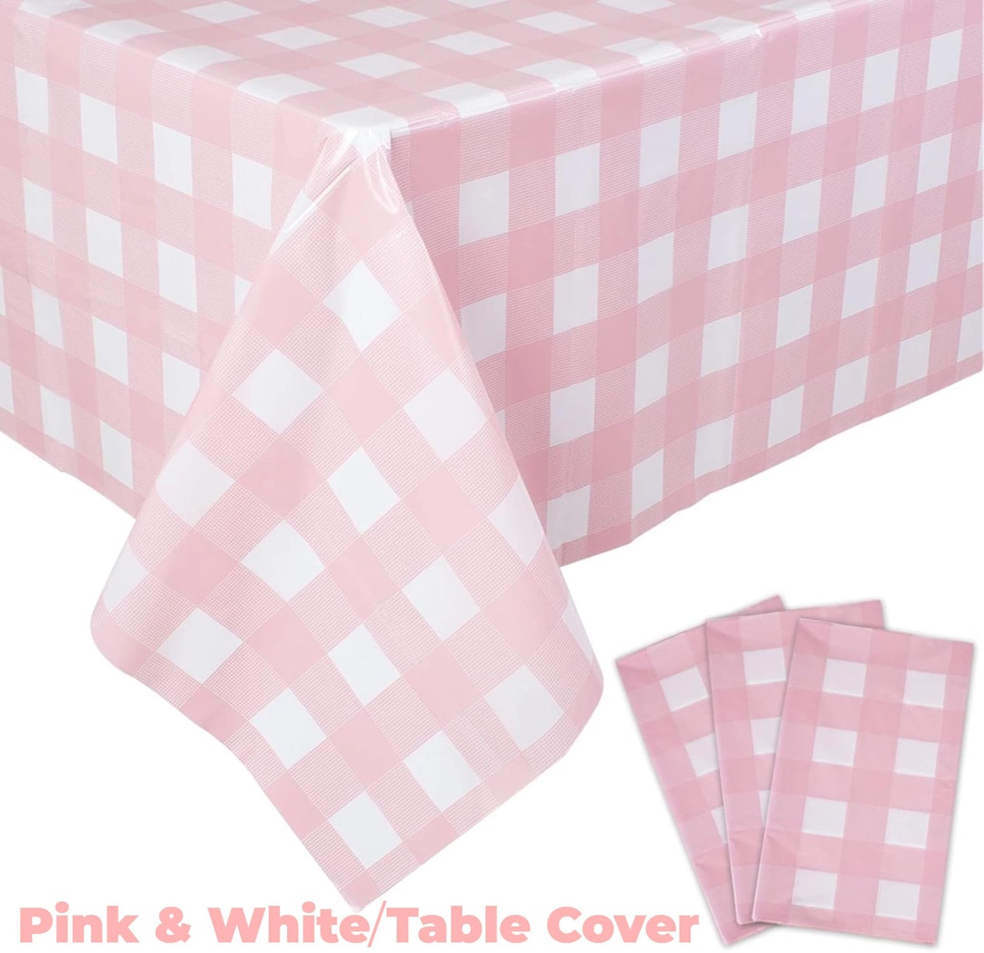 Pink White Checkered Tablecloths Disposable Plastic Gingham Tablecovers ...