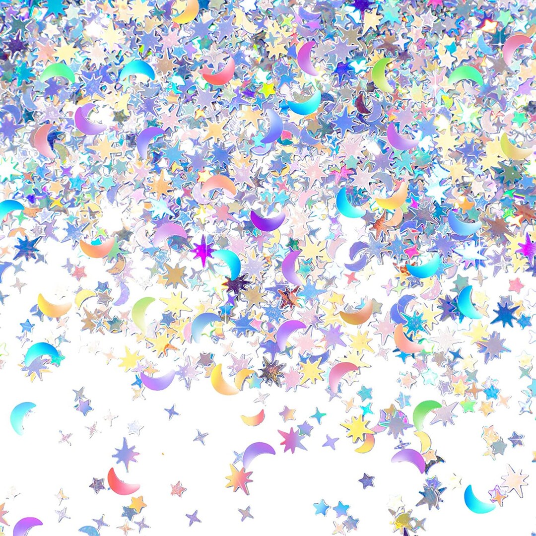 Holographic Star Moon Table Sprinkle Foil Confetti Iridescent Metallic ...