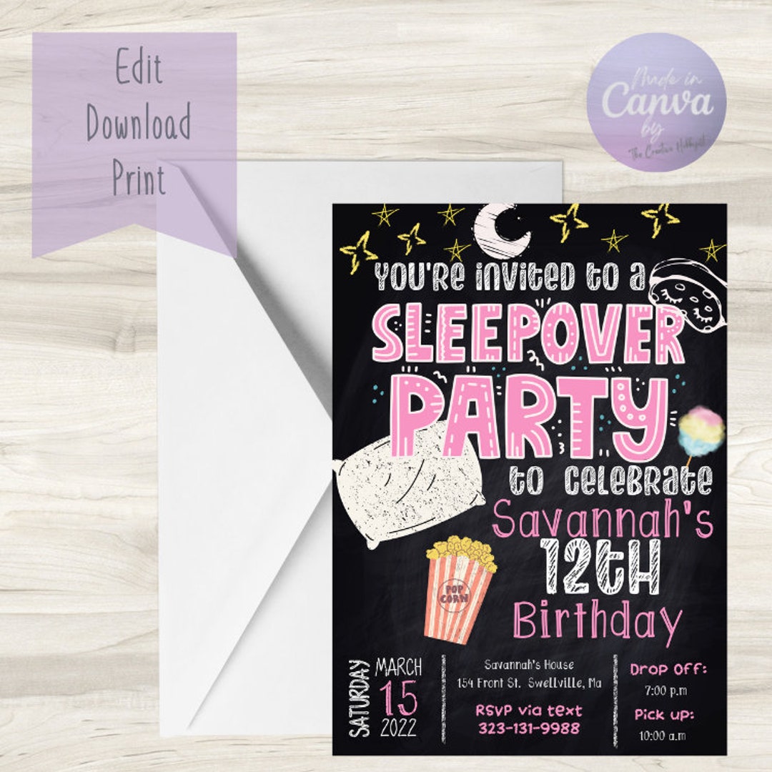 Sleepover Birthday Invitation/ Sleepover Party/ 12th Birthday Party ...