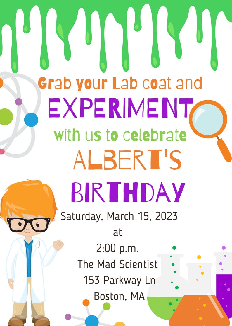 Scientist Birthday Invitation/ Science Birthday Invite/ Mad Scientist ...